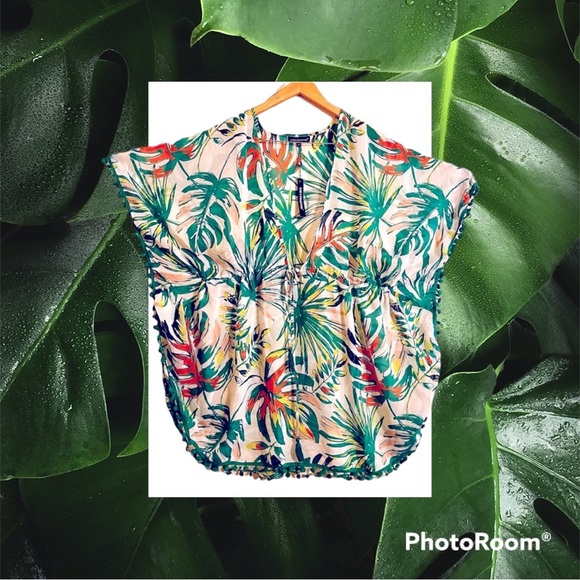 Club Z Collection | Swim | Tropical Sheer Tunic With Drawstring Waist ...